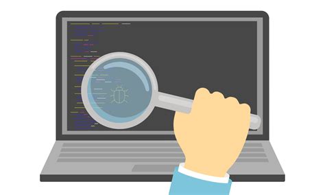 Detection Of Errors In The Program Code A Hand Holding A Magnifying Glass Through Which You