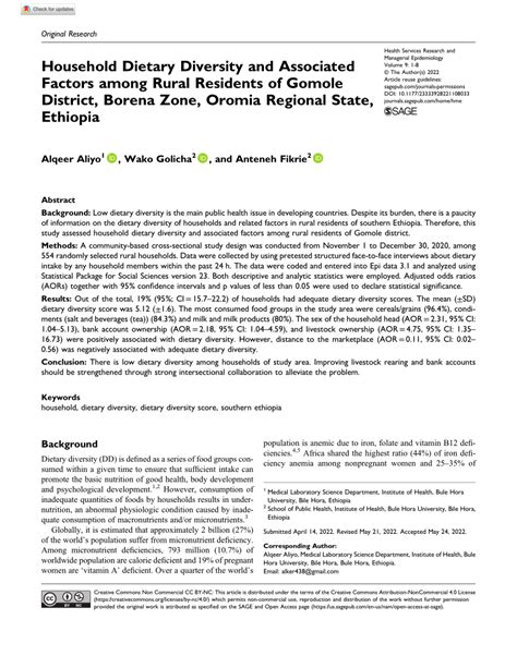 Pdf Household Dietary Diversity And Associated Factors Among Rural