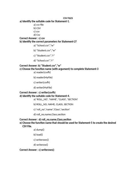 Csv Files Work Sheet Pdf