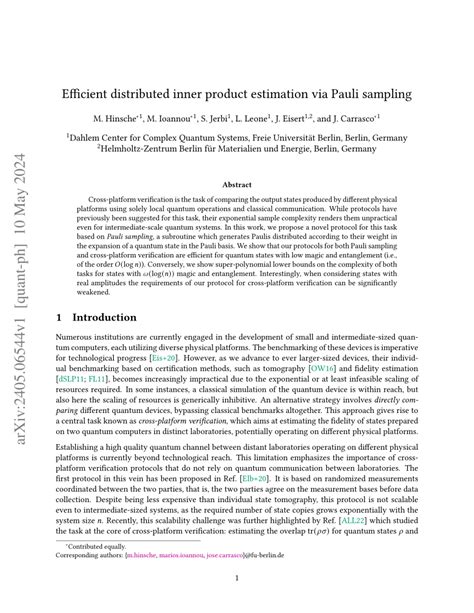 Pdf Efficient Distributed Inner Product Estimation Via Pauli Sampling