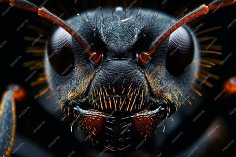 Macro Closeup Of An Ants Face Premium Ai Generated Image