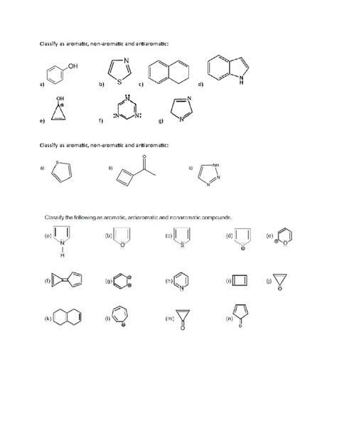 Aromatic Worksheet Practice Problems Chem 2410 Classify As