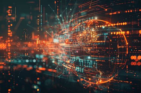 Abstract Globe Data Flow Network Connections Digital Lines Orange And