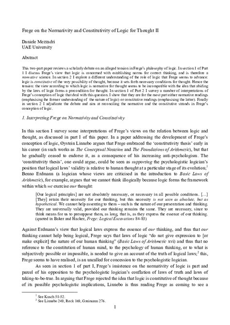 Pdf Frege On The Normativity And Constitutivity Of Logic For Thought Ii