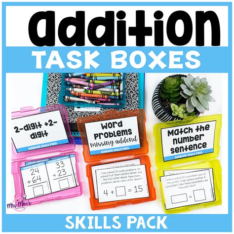 Addition Task Boxes Math Skills Pack Mrs Moes Modifications