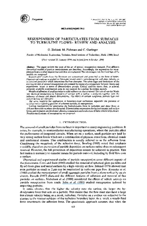 Pdf Resuspension Of Particulates From Surfaces To Turbulent Flows—review And Analysis Chaim