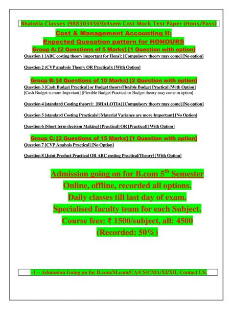 Hons And Pass Cost Qn Pattern And Sample Paper Pdf