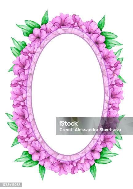 손으로 그린 수채화 보라색 진달래 프레임 테두리가 흰색 배경에 분리되어 있다 초대장 엽서 포스터 책 표지 및 기타 인쇄물에 사용할 수 있습니다 0명에 대한 스톡 벡터 아트