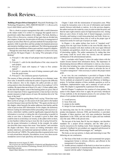 Building A Project Driven Enterprise Book Review Ieee Journals And Magazine Ieee Xplore