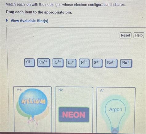 Solved Match Each Ion With The Noble Gas Whose Electron