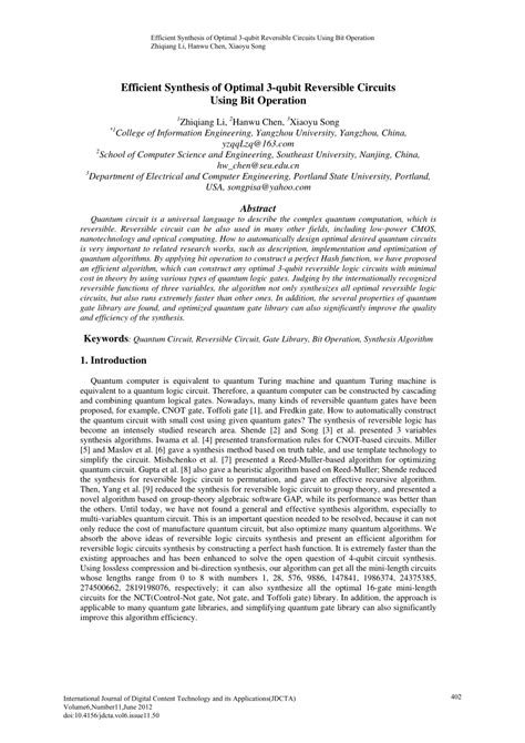 Pdf Efficient Synthesis Of Optimal 3 Qubit Reversible Circuits Using