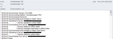 outlook 2010 synchronization log