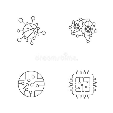 Iot Ai Big Data Microchip Vector Icon Set Internet Of Things