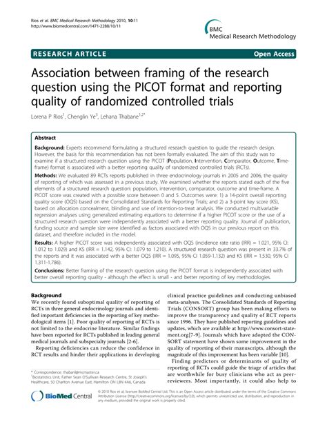 Pdf Association Between Framing Of The Research Question Using The Picot Format And Reporting