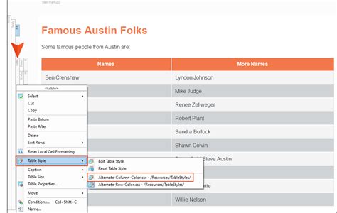 Applying Table Stylesheets