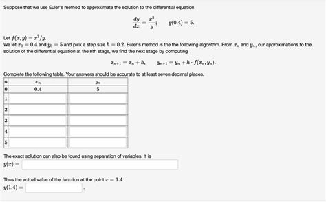 solved suppose that we use euler s method to approximate the
