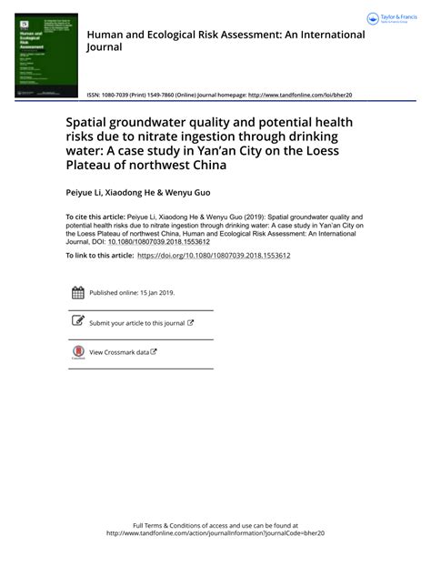 Pdf Spatial Groundwater Quality And Potential Health Risks Due To