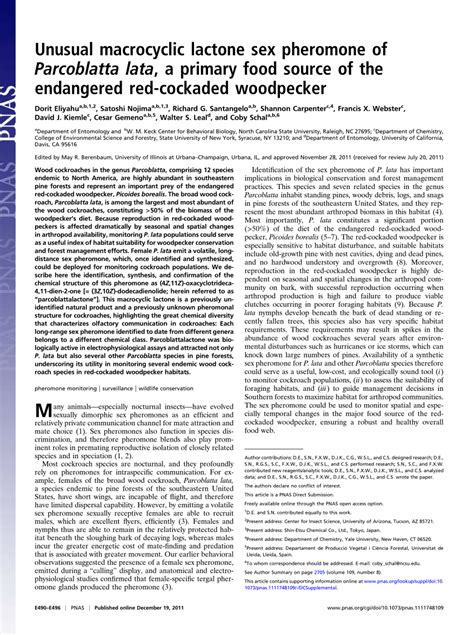 Pdf Unusual Macrocyclic Lactone Sex Pheromone Of Parcoblatta Lata A Primary Food Source Of