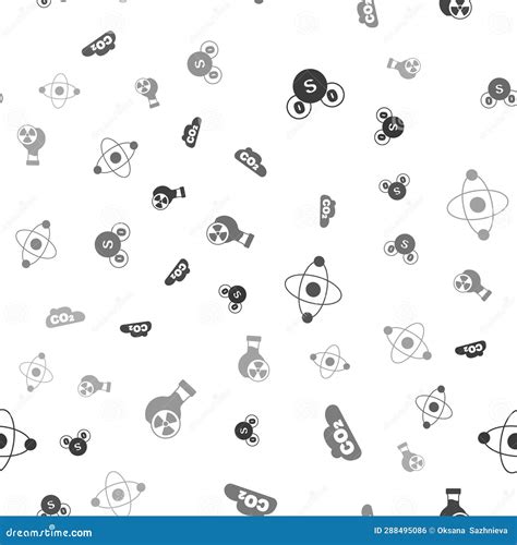Set Sulfur Dioxide So2 Co2 Emissions In Cloud Atom And Test Tube With Toxic Liquid On Seamless