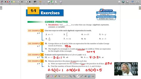 algebra 1 chapter 1 lesson 1 variables and expressions