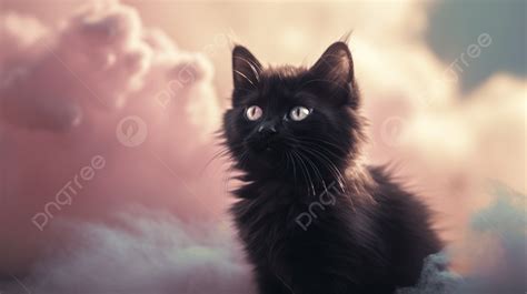 구름 사이로 검은 고양이를 보고 봄베이 고양이 핑크 모피 솜사탕 구름 배경 일러스트 및 사진 무료 다운로드 Pngtree