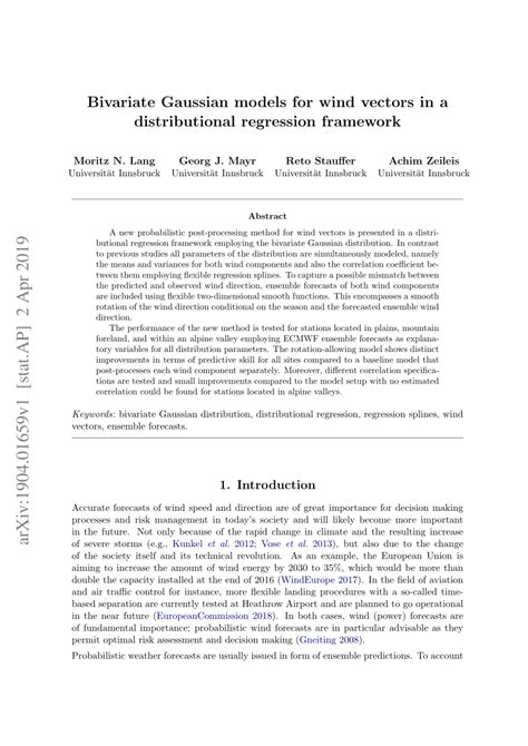 Pdf Bivariate Gaussian Models For Wind Vectors In A Distributional Regression Framework