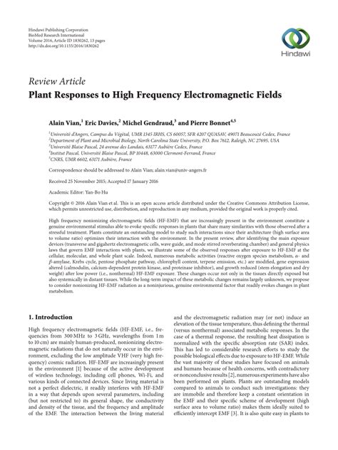 Pdf Plant Responses To High Frequency Electromagnetic Fields