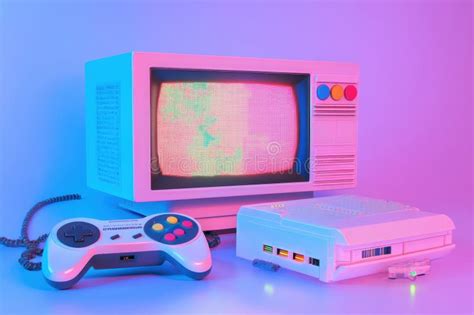 Retro Gaming Console With Colorful Monitor And Controller In A Modern Setting Evoking Nostalgia