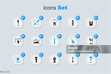 지우개 그림 풍경 교차 눈금자 연필 페인트 스프레이 롤러 브러시 케이스 편지지 팔레트 나이프 및 아이콘과 연필 설정 벡터 교육에 대한 스톡 벡터 아트 및 기타 이미지