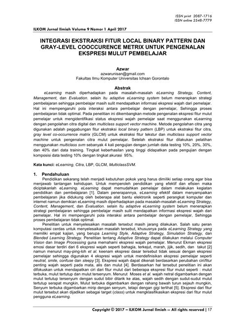 [pdf] Integrasi Ekstraksi Fitur Local Binary Pattern Dan Gray Level Cooccurence Metrix Untuk