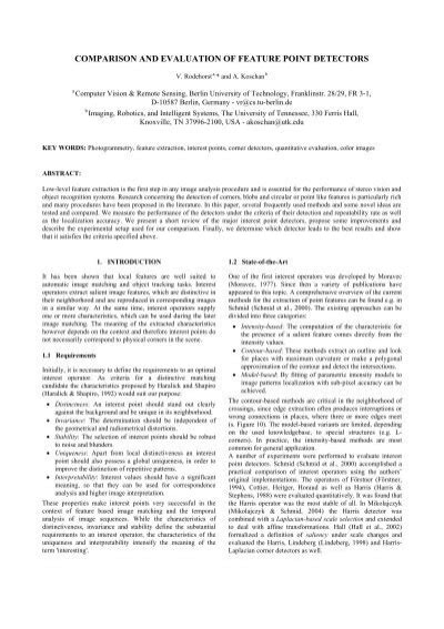 Comparison And Evaluation Of Feature Point Detectors
