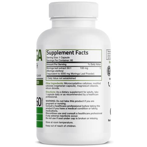 Moringa Oleifera Leaf Extract 5000 Mg 60 Vegetarian Capsules