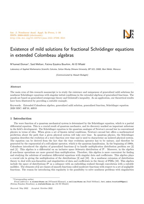 Pdf Existence Of Mild Solutions For Fractional Schrödinger Equations In Extended Colombeau
