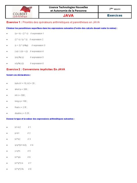 exercices 1 expression java pdf