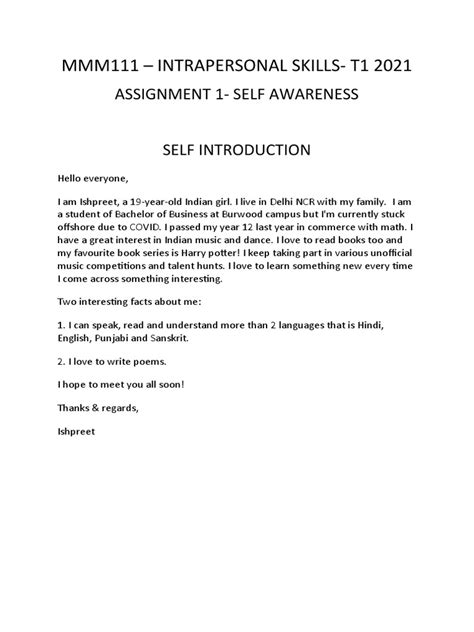 Assignment 1 Self Introduction Pdf
