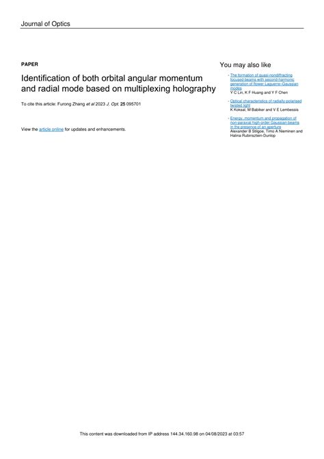 PDF Identification Of Both Orbital Angular Momentum And Radial Mode Based On Multiplexing