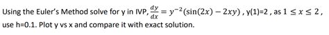 solved using the euler s method solve for y in ivp