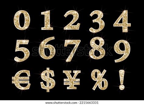 Set Numbers Signs Currencies Gold Sparkling Stock Vector Royalty Free 2215663331 Shutterstock