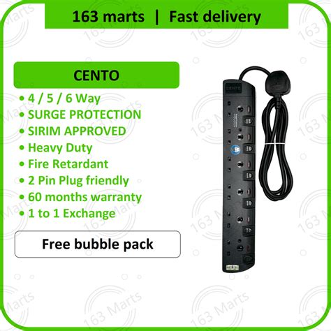 Cento Surge Protector Extension Plug Power Protection Trailing Socket Power Strip Extention