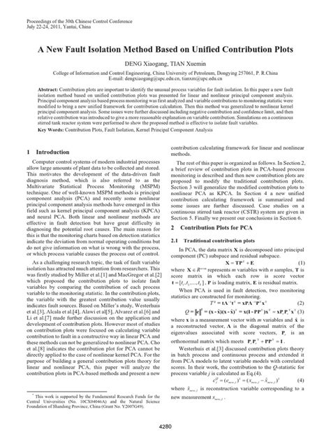 Deng Tian 2011 A New Fault Isolation Method Based On Unified Contribution Plots Pdf