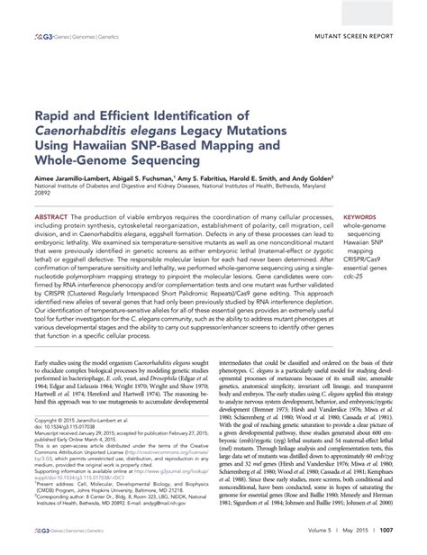 Pdf Rapid And Efficient Identification Of Caenorhabditis Elegans Legacy Mutations Using