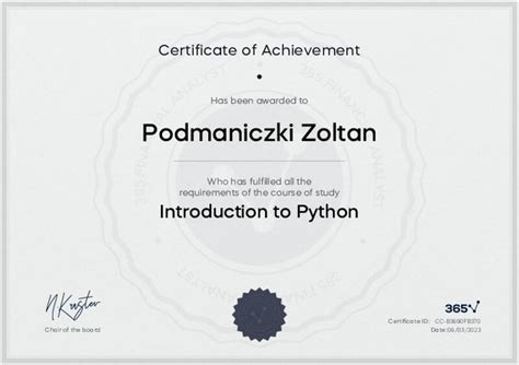 Zoltán Podmaniczki On Linkedin Certificate Of Achievement Introduction To Python 365