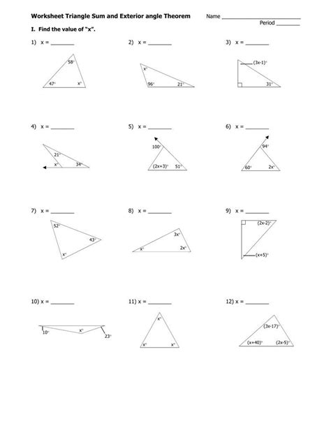 Triangle Sum Theorem And Exterior Angle Theorem Worksheet