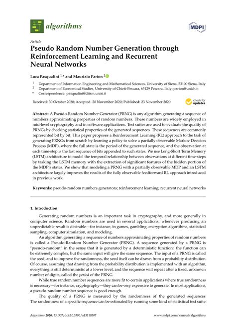 Pdf Pseudo Random Number Generation Through Reinforcement Learning
