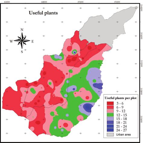 spatial interpolation of the useful plants found per field plot