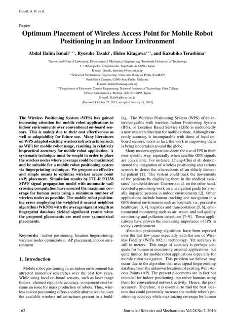 Pdf Optimum Placement Of Wireless Access Point For Mobile Robot Positioning In An Indoor