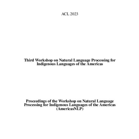 Proceedings Of The Workshop On Natural Language Processing For