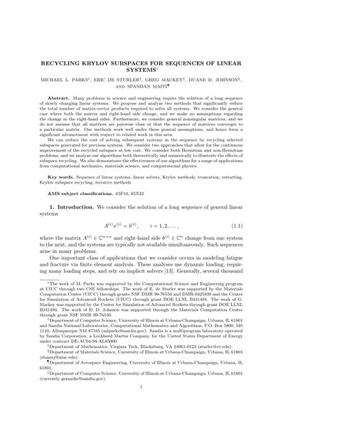 Pdf Recycling Krylov Subspaces For Sequences Of Linear Systems