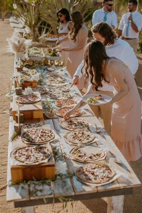 Food Buffet Table Ideas Pizza Party Wedding Reception Boho Wedding