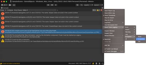 Stack trace logging Unity 手册